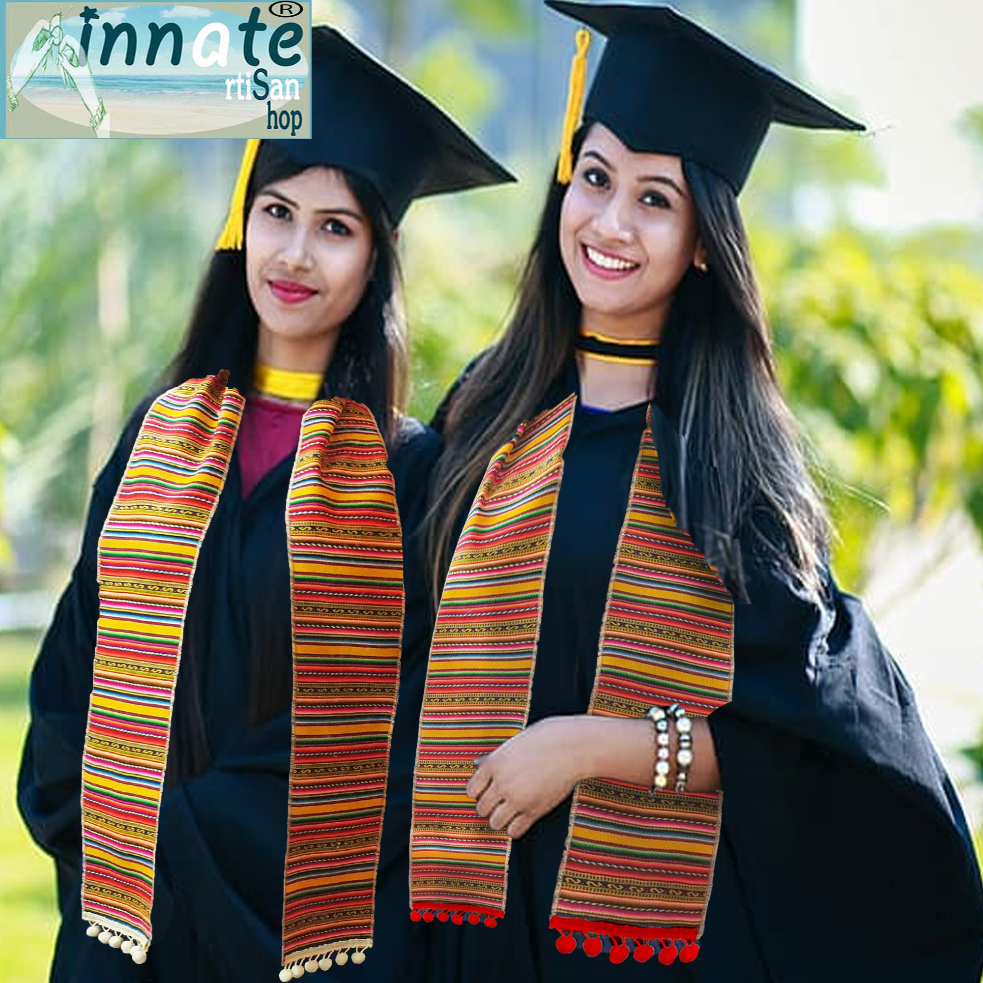 Graduation Andean gold stole, pom pom, South America, graduate sash ...